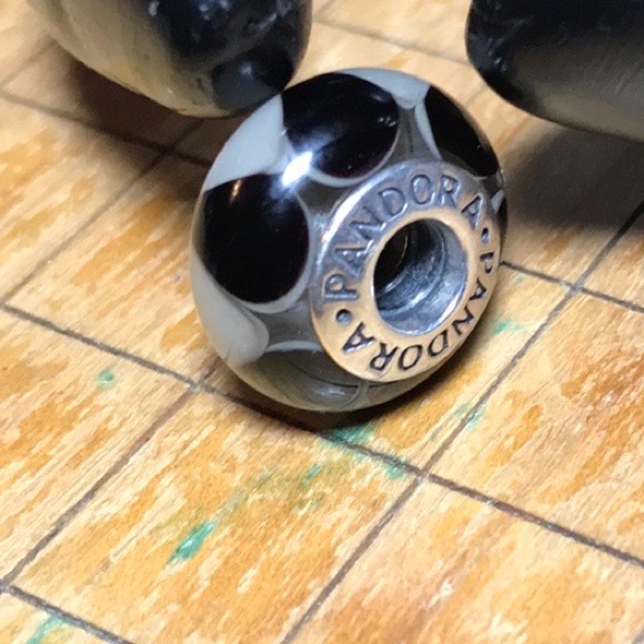 Pandora | Jewelry | Pandora 925 Murano Glass Bead Black White Triangle ...